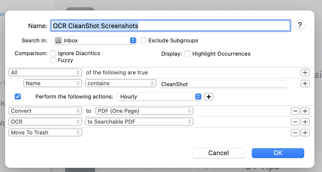 Help Needed with this smart rule: Screenshot to Searchable PDF, delete the original file(s ...