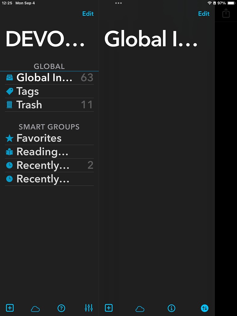 DEVONthink blank on my Ipad - see screen shots - Feedback - DEVONtechnologies Community