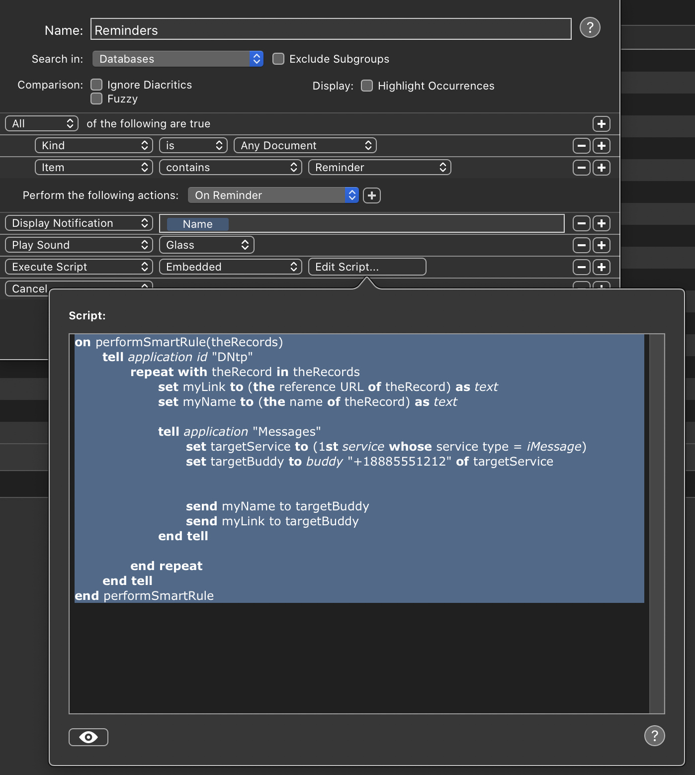 Script to send iMessage - DEVONthink - DEVONtechnologies Community