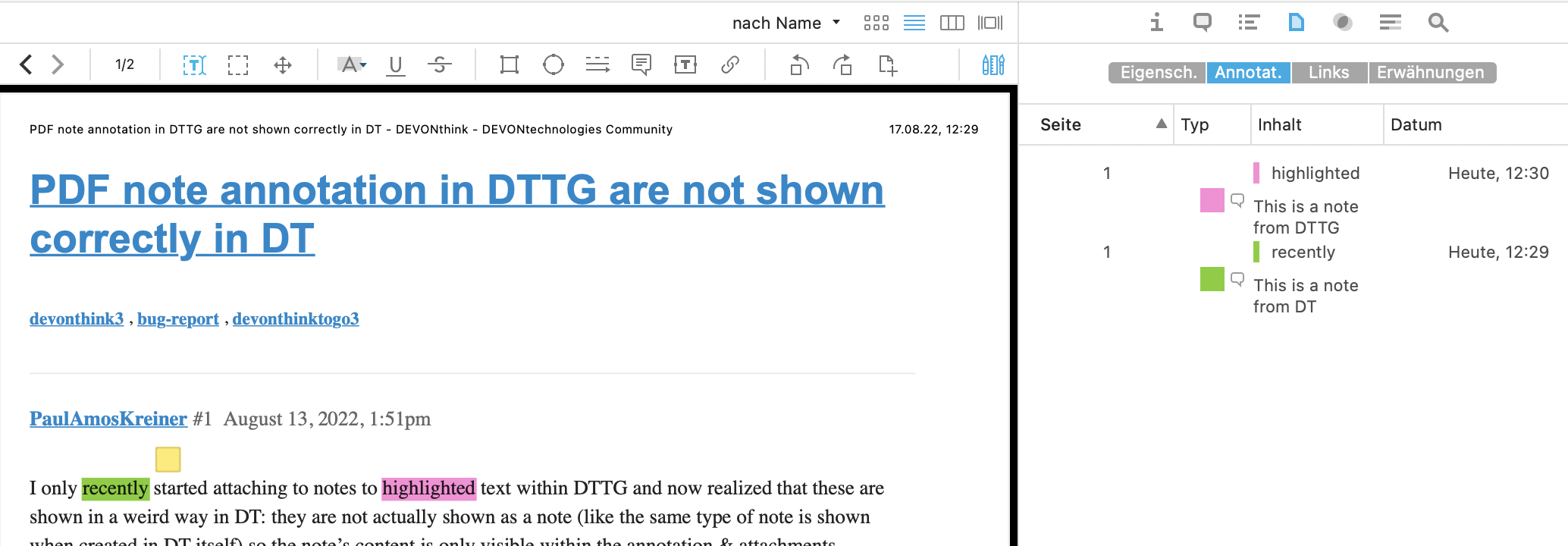PDF note annotation in DTTG are not shown correctly in DT - DEVONthink - DEVONtechnologies Community