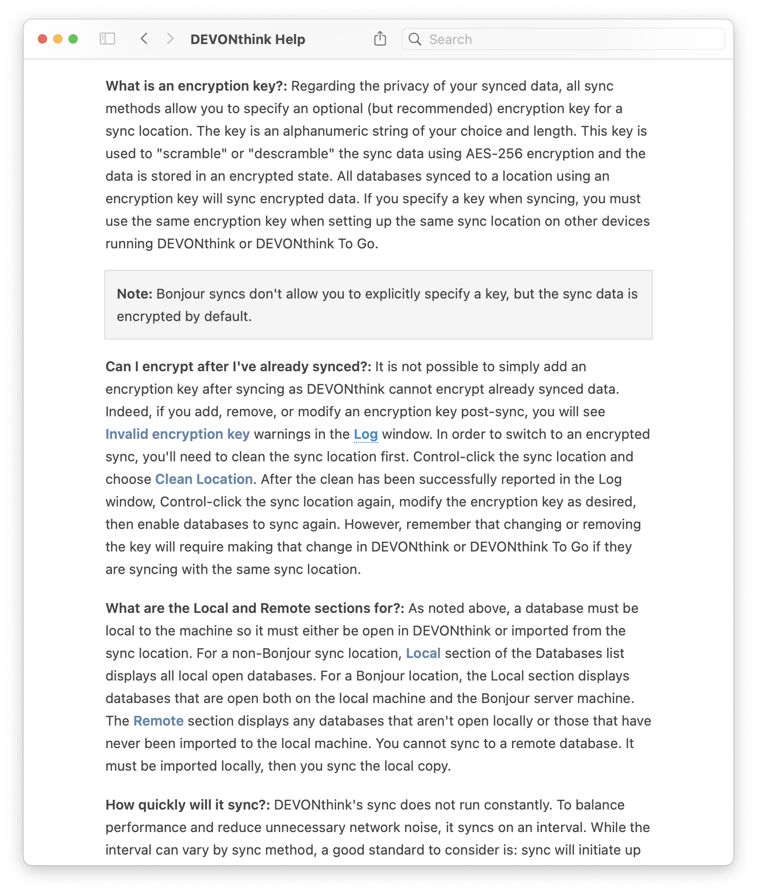 Encrypting Sync Stores And Encryption In General Devonthink Devontechnologies Community